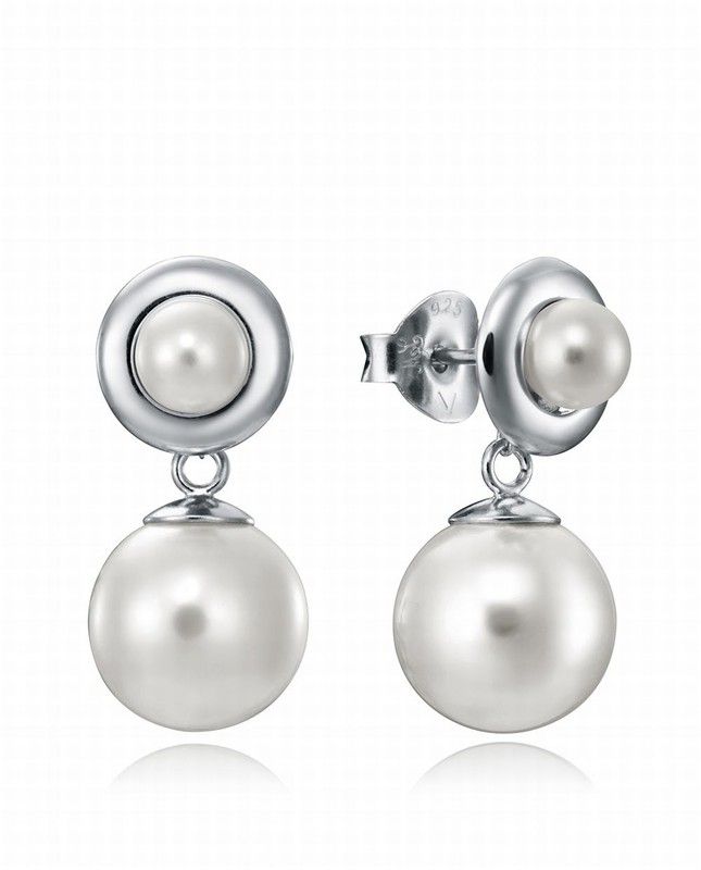 Pendientes largos de plata con perlas — Miralles Arévalo Joyeros