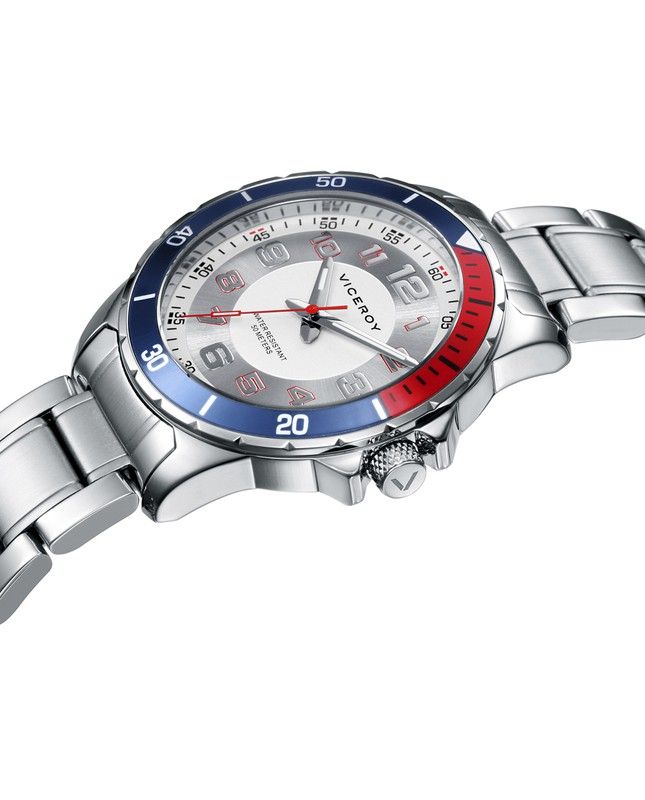 Reloj de acero con bisel en azul y rojo, pulsera de cruz de regalo ...