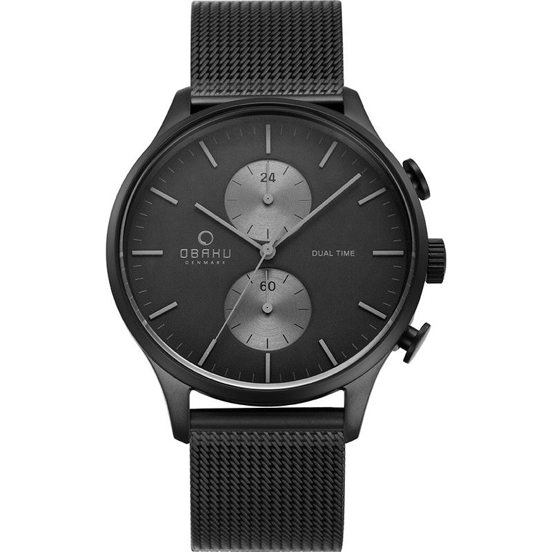Reloj obaku multifuncion de hombre en acero Ip negro gum V196GUBBMB ...