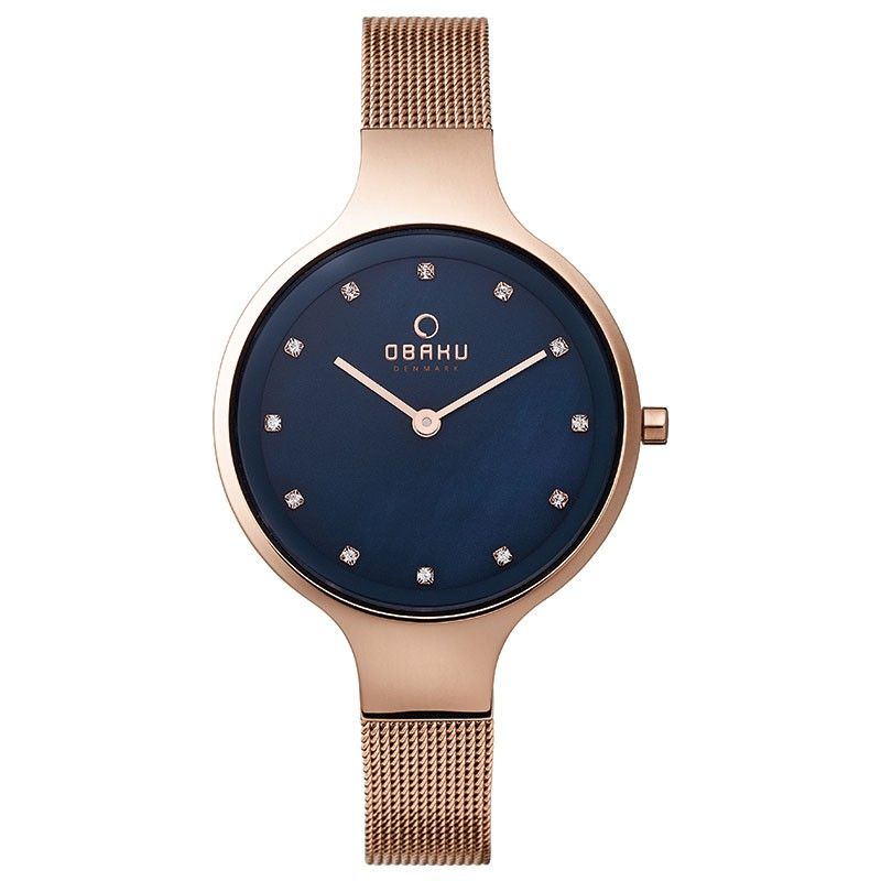 Reloj obaku mujer pvd chapado rosado con esfera azul nacarado ...